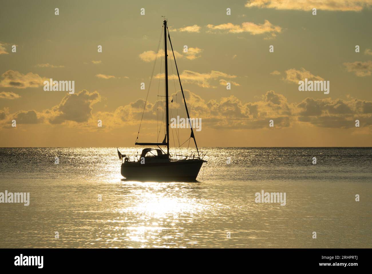 Hiddensee near monastery, sailing ship at sunset, Mecklenburg-Western ...