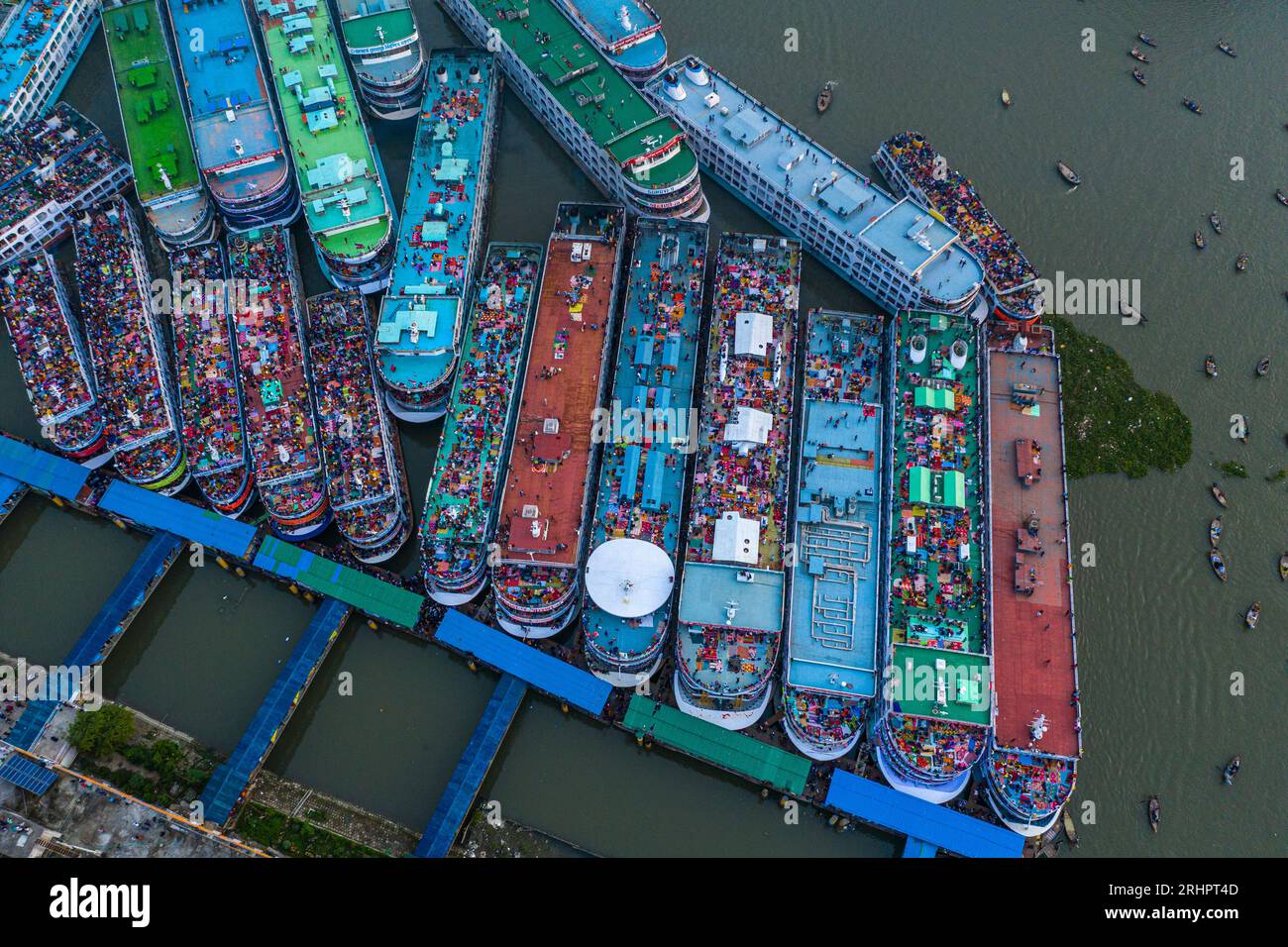 Aerial view of the Sadarghat Launch Terminal in Old Dhaka that shows ...