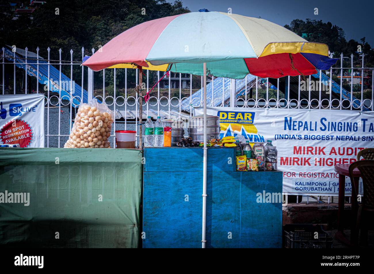 A fast food stall selling fuchka for tourist people in Mirik Darjeeling ...