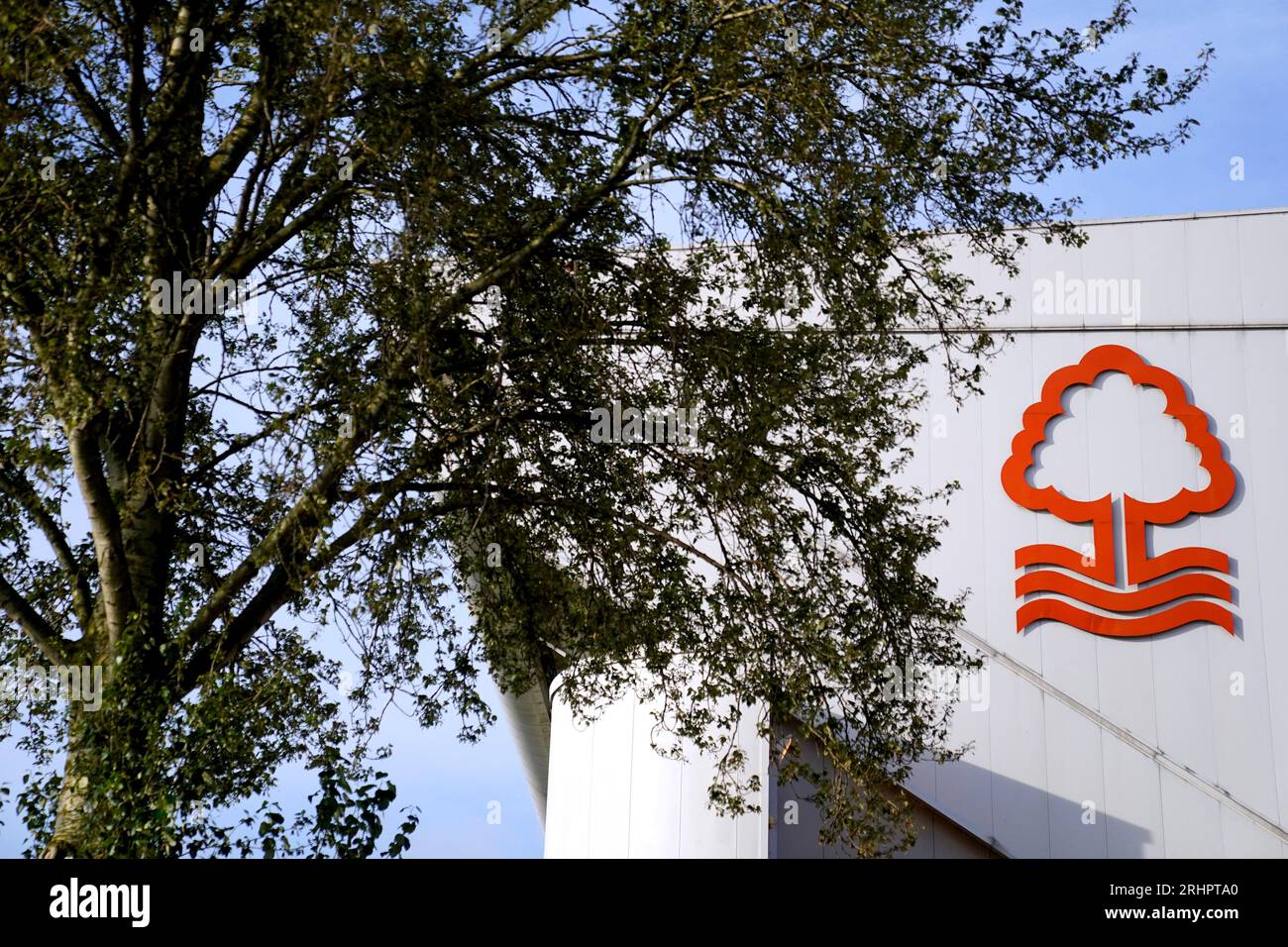 A general view of the Nottingham Forest crest on the stadium ahead of ...