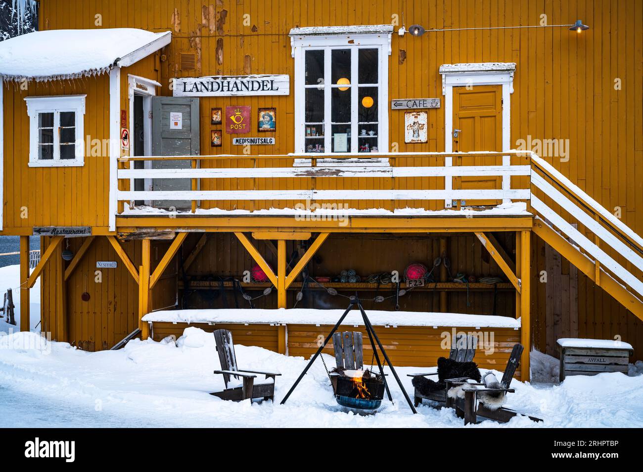 Cafe, Nusfjord, Lofoten, Norway, winter Stock Photo - Alamy