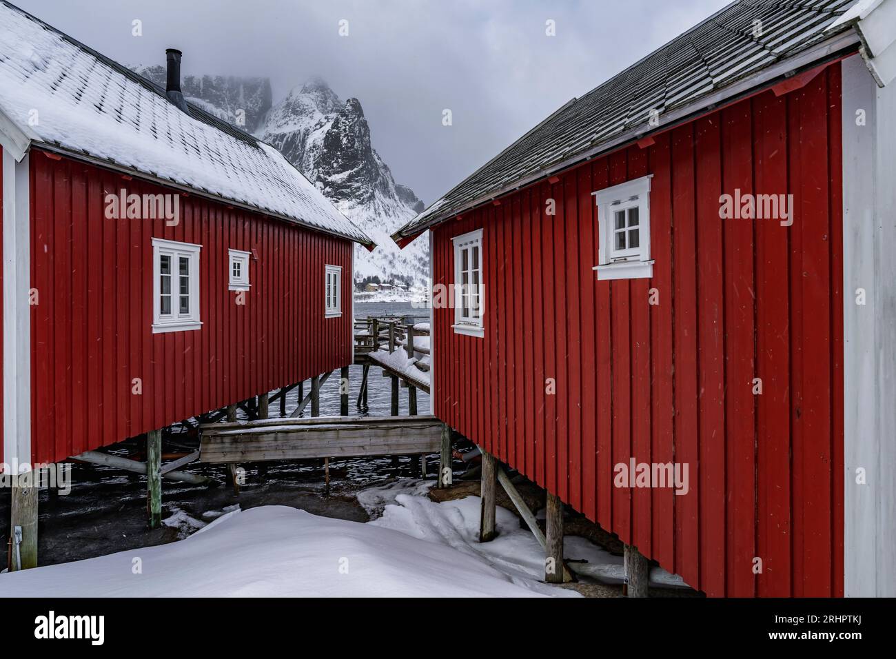 Red houses, Reine, Lofoten, Norway, winter Stock Photo - Alamy