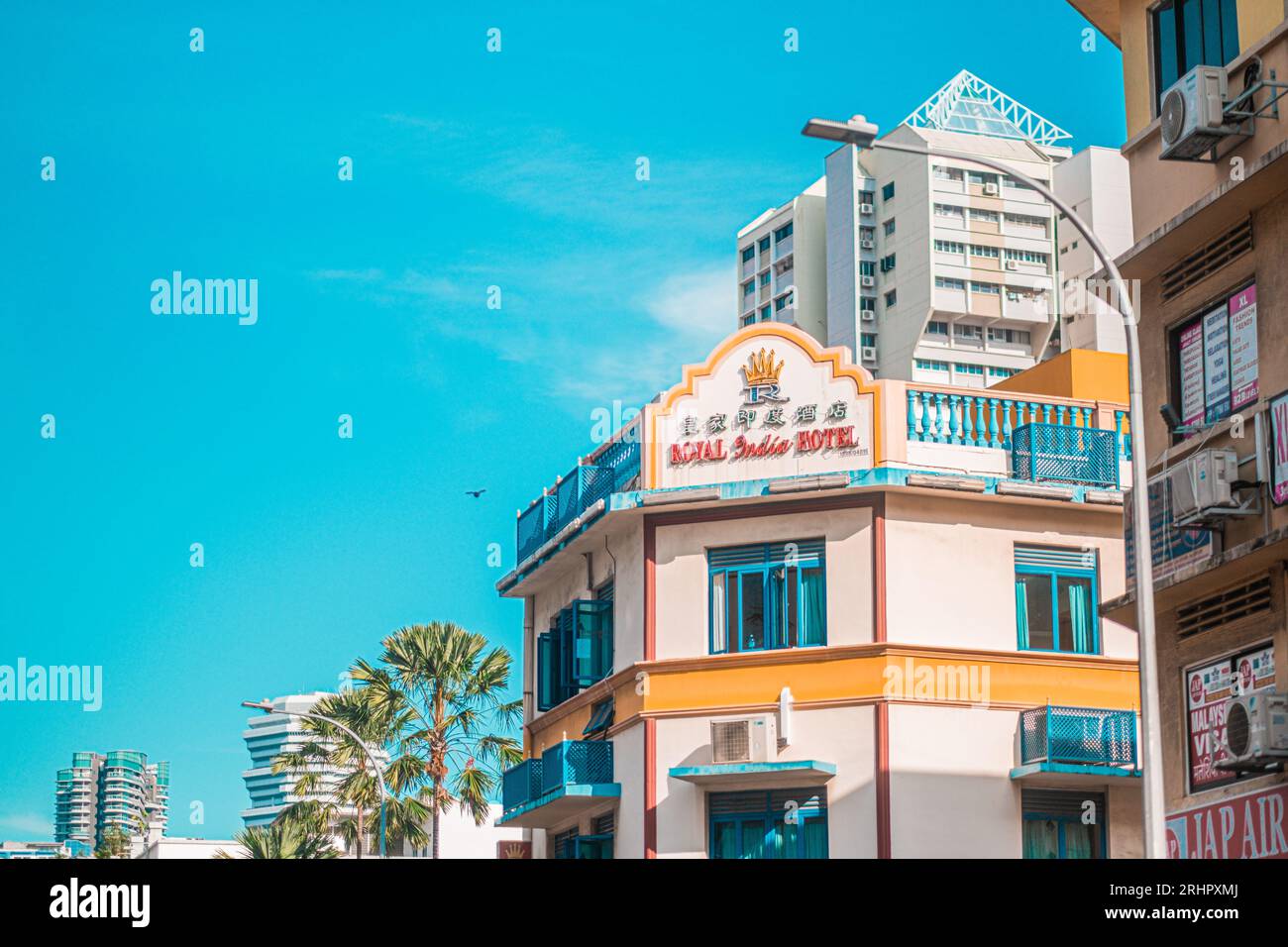 Colorful facade of building in Little India with vibrant color Stock ...