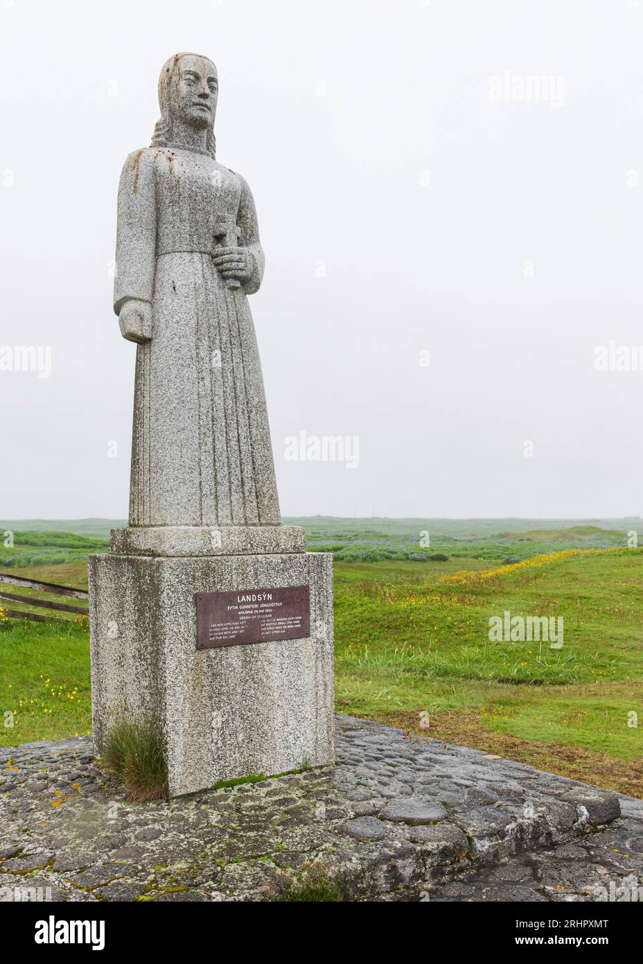 South coast of Iceland in early summer 2021, Landsyn statue at ...