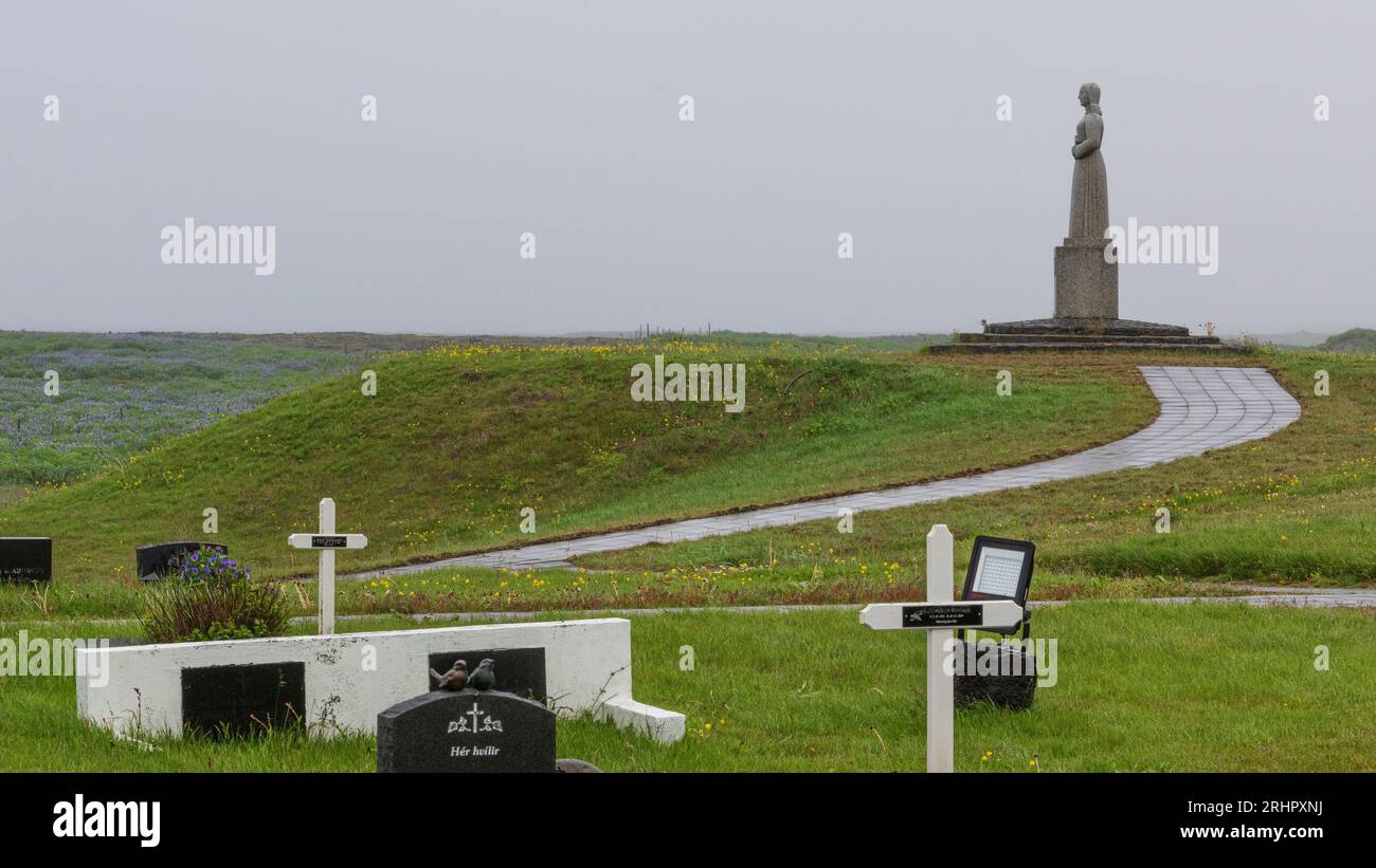 South coast of Iceland in early summer 2021, cemetery and Landsyn ...