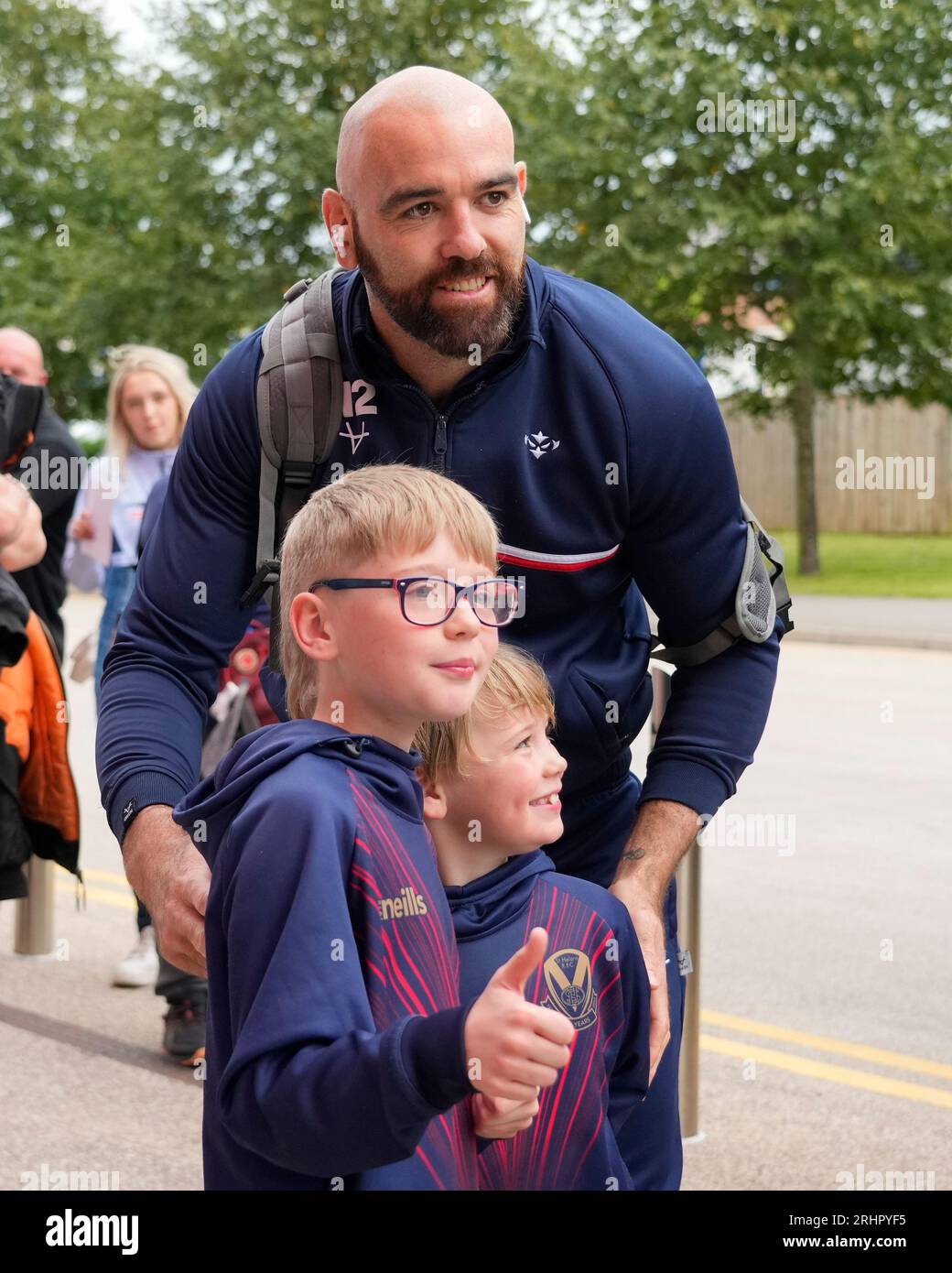 St Helens, UK. 18th Aug, 2023. Kane Linnett #12 of Hull KR poses for a ...