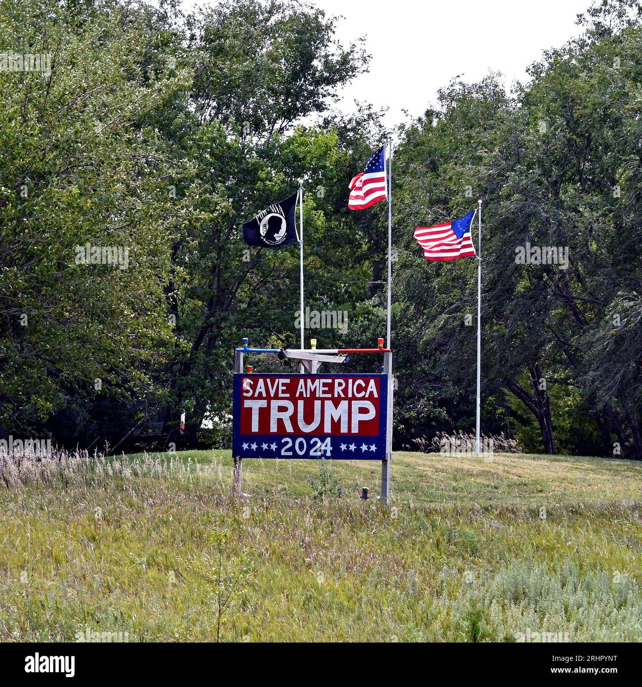 MARION, KANSAS - AUGUST 17, 2023 Veteran who is a Trump supporter has ...