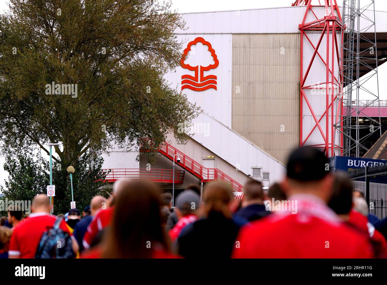 A general view of the Nottingham Forest crest on the stadium as fans ...