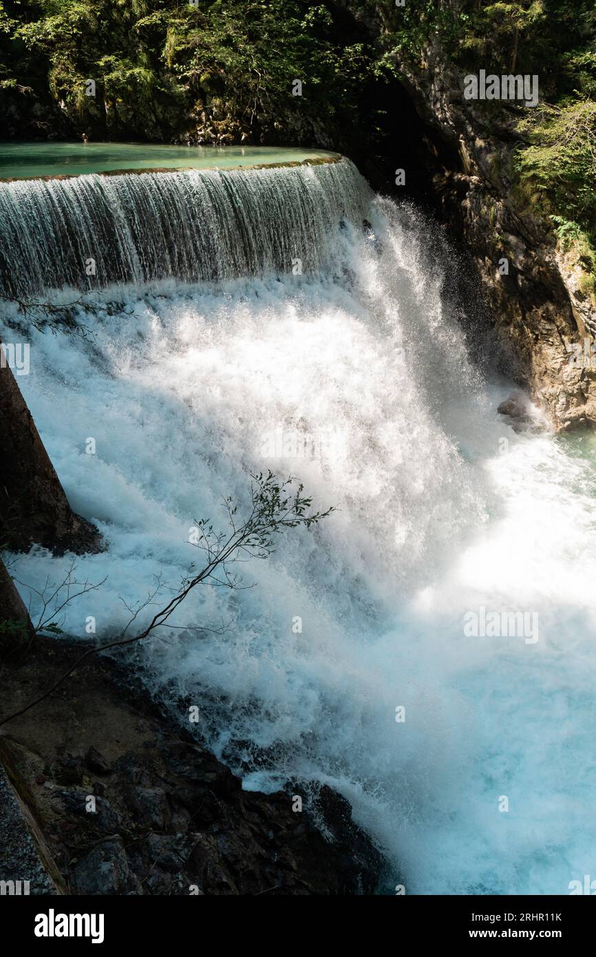 Vintgar Gorge with the Radovna River and waterfall in the Triglav ...