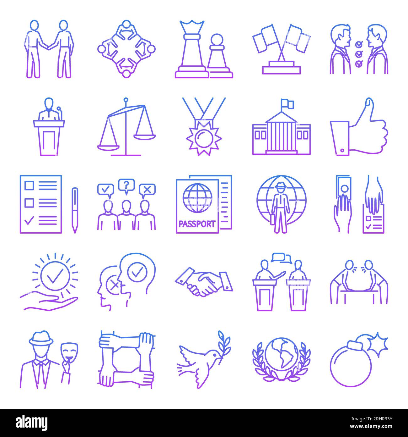 Diplomacy and international relations line icon set. Vector ...