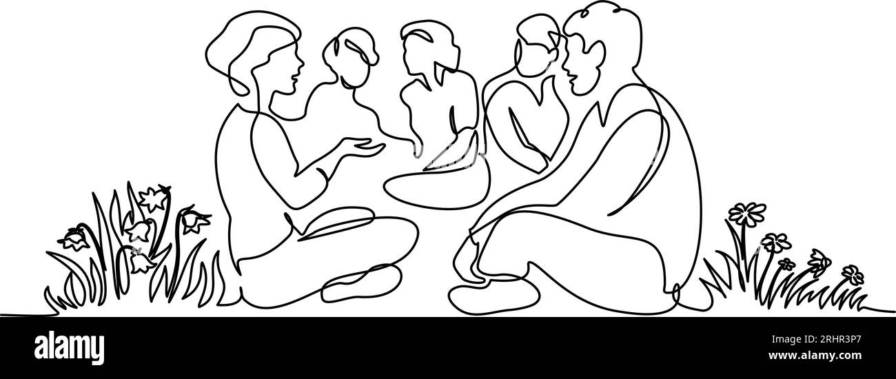 Group of people different nations and ages sitting on ground together ...