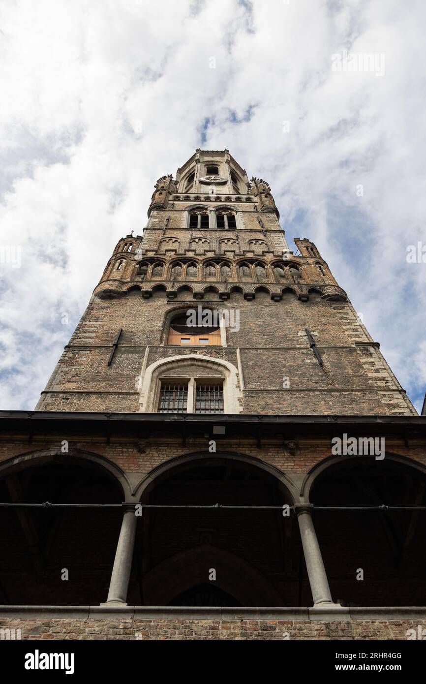 medieval bell tower in the market square in Bruge, Belgium Stock Photo ...