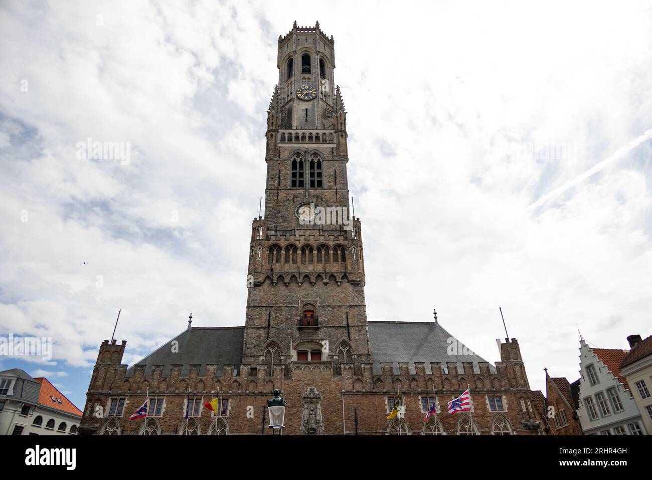medieval bell tower in the market square in Bruge, Belgium Stock Photo ...