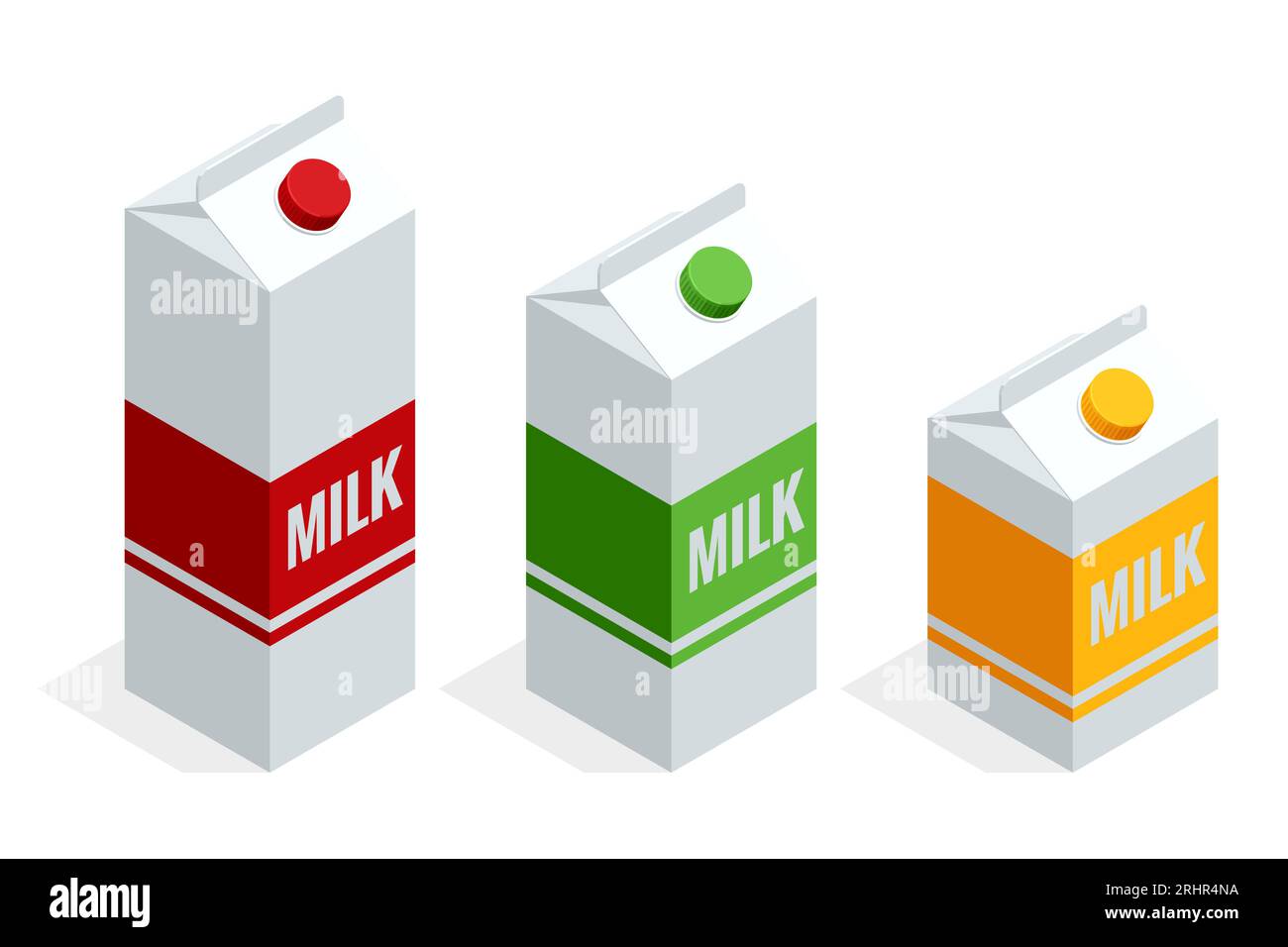 Isometric Milk boxes set. Milk pack mock-up. Natural dairy product. The ...