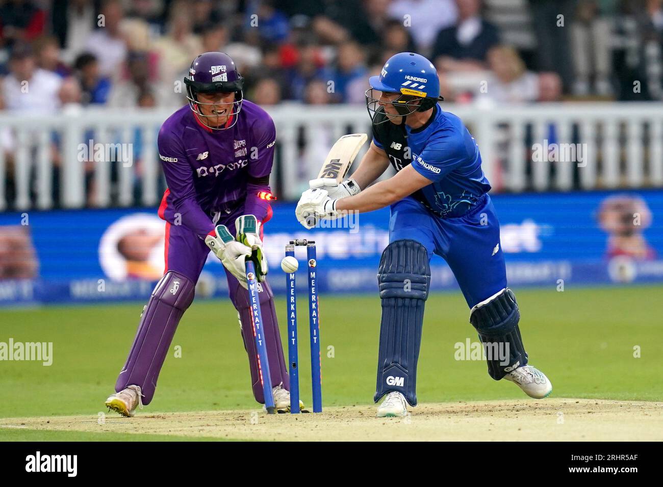 London Spirit’s Dan Lawrence is bowled for 4 during The Hundred match ...