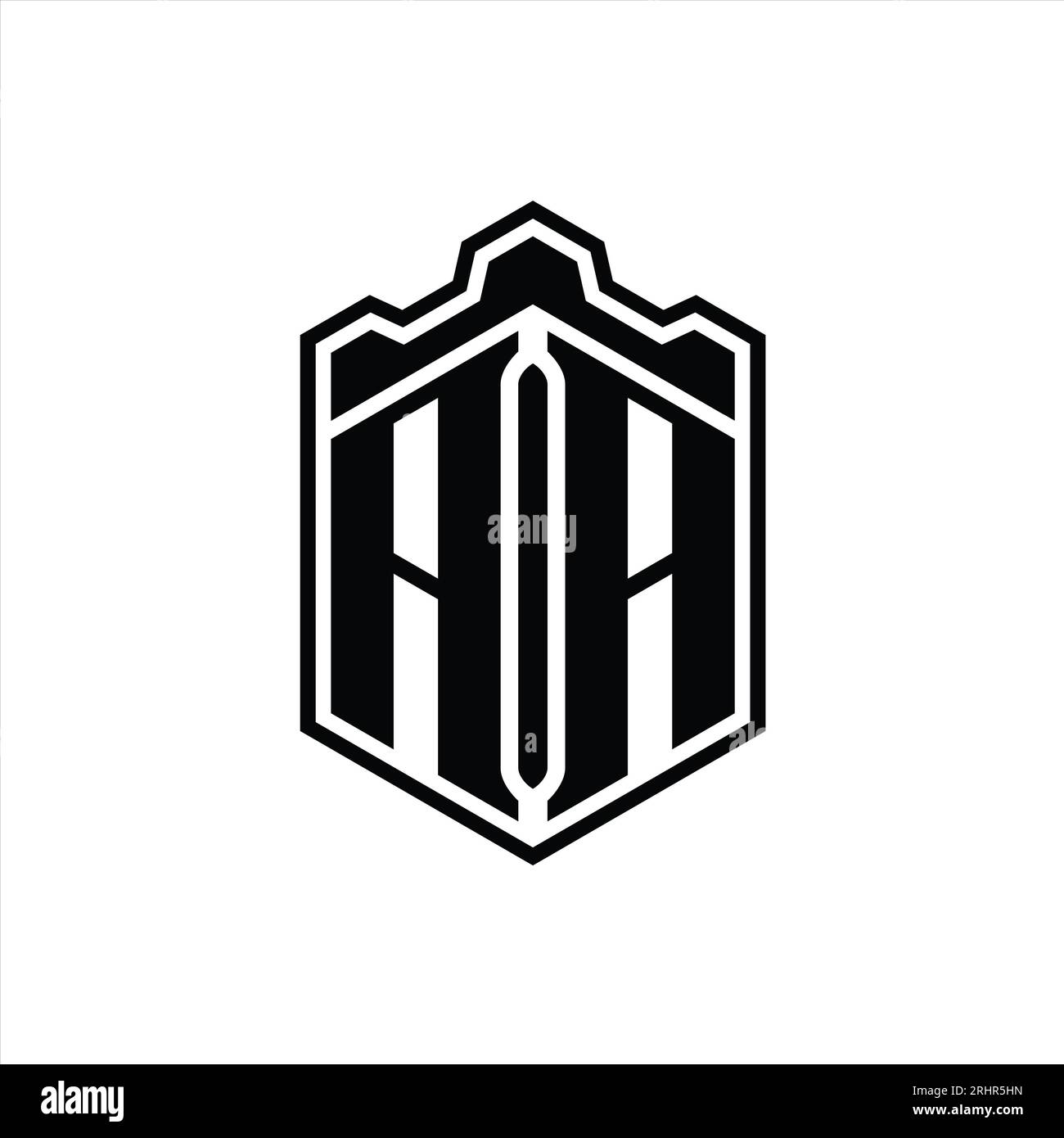 AA Letter Logo monogram hexagon shield shape crown castle geometric ...