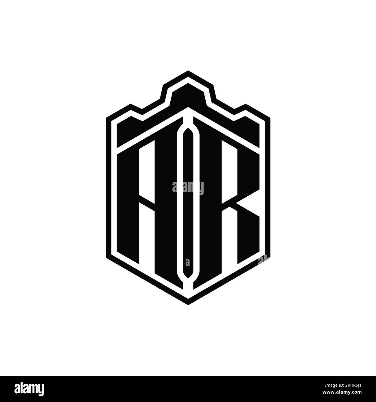 AR Letter Logo monogram hexagon shield shape crown castle geometric ...