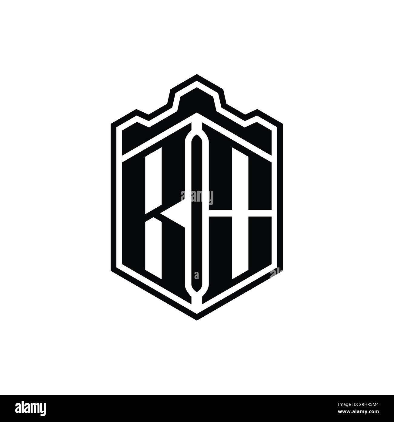 BO Letter Logo monogram hexagon shield shape crown castle geometric with outline style design ...