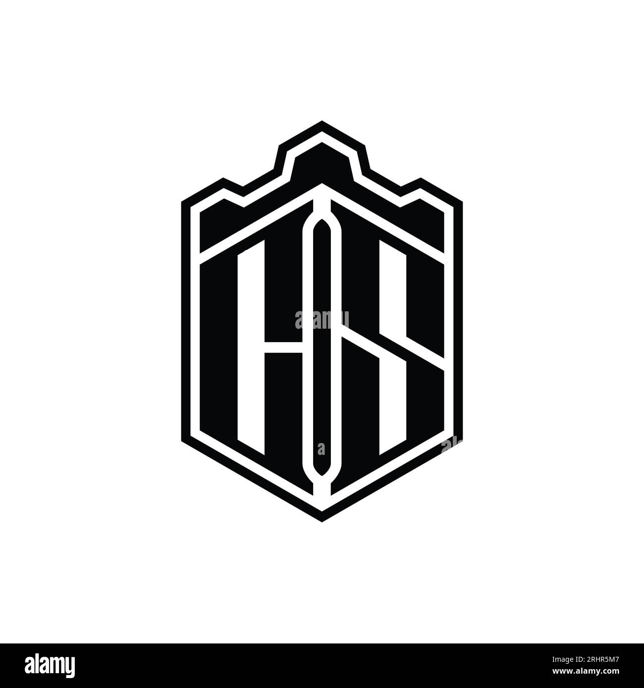 CS Letter Logo monogram hexagon shield shape crown castle geometric with outline style design ...