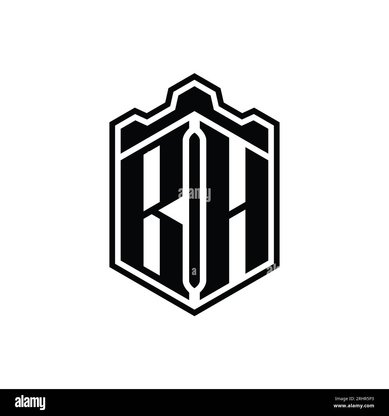 BH Letter Logo monogram hexagon shield shape crown castle geometric ...