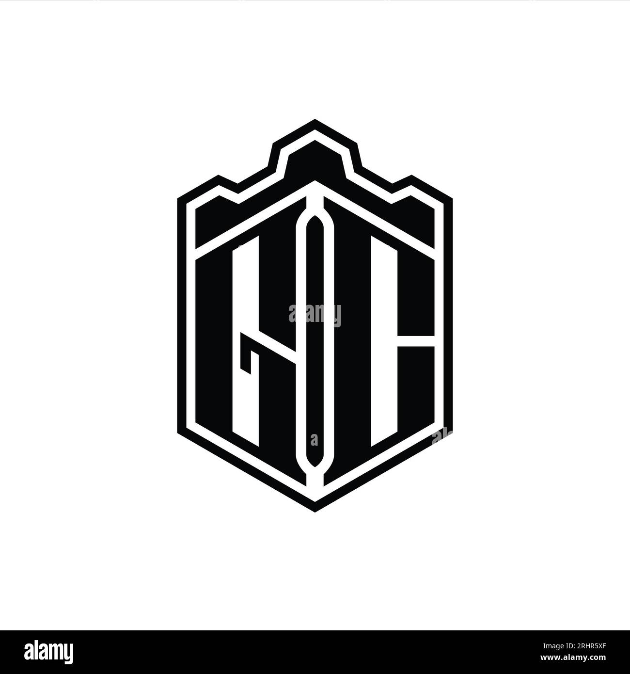 GC Letter Logo monogram hexagon shield shape crown castle geometric ...