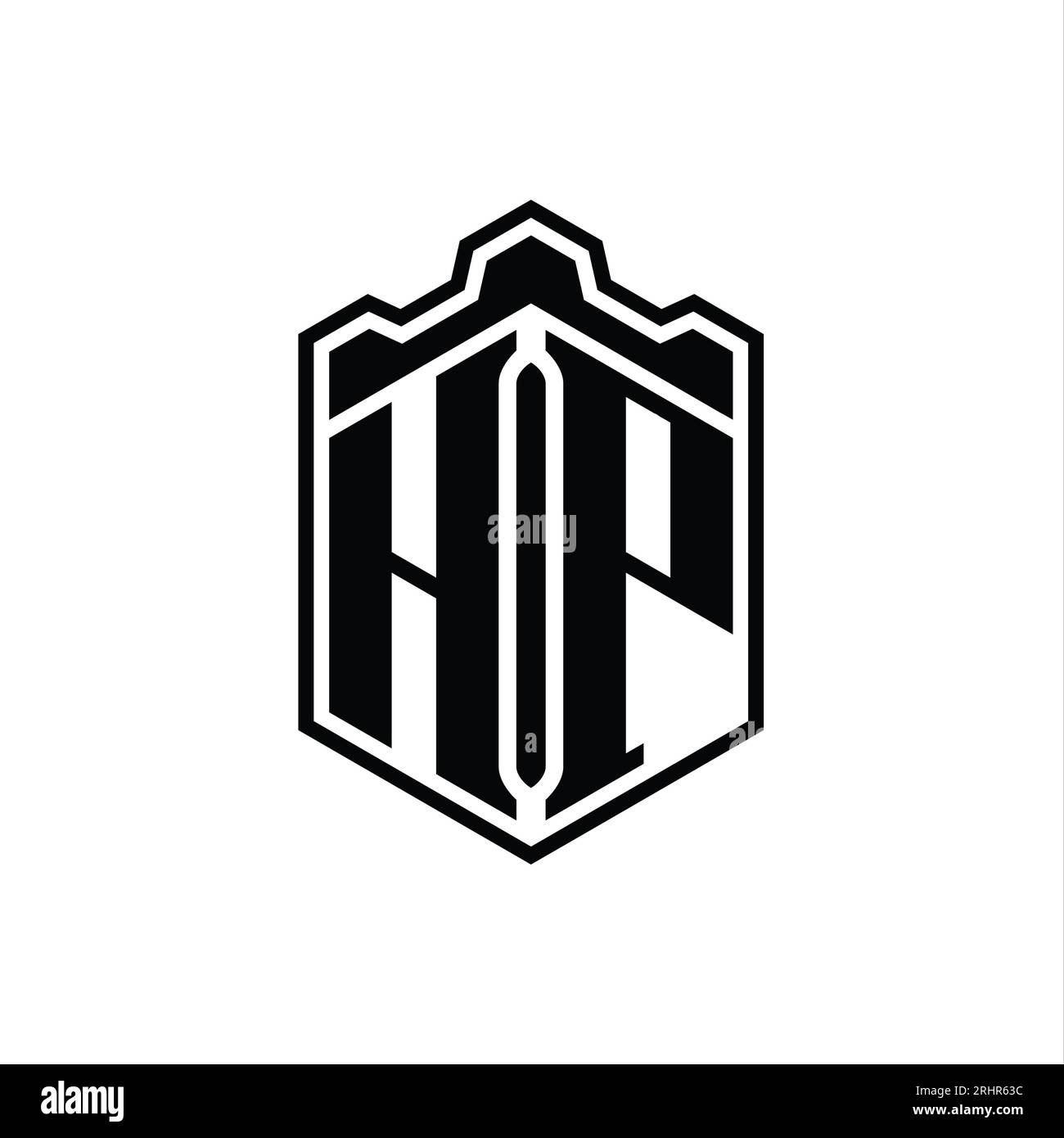 HP Letter Logo monogram hexagon shield shape crown castle geometric ...