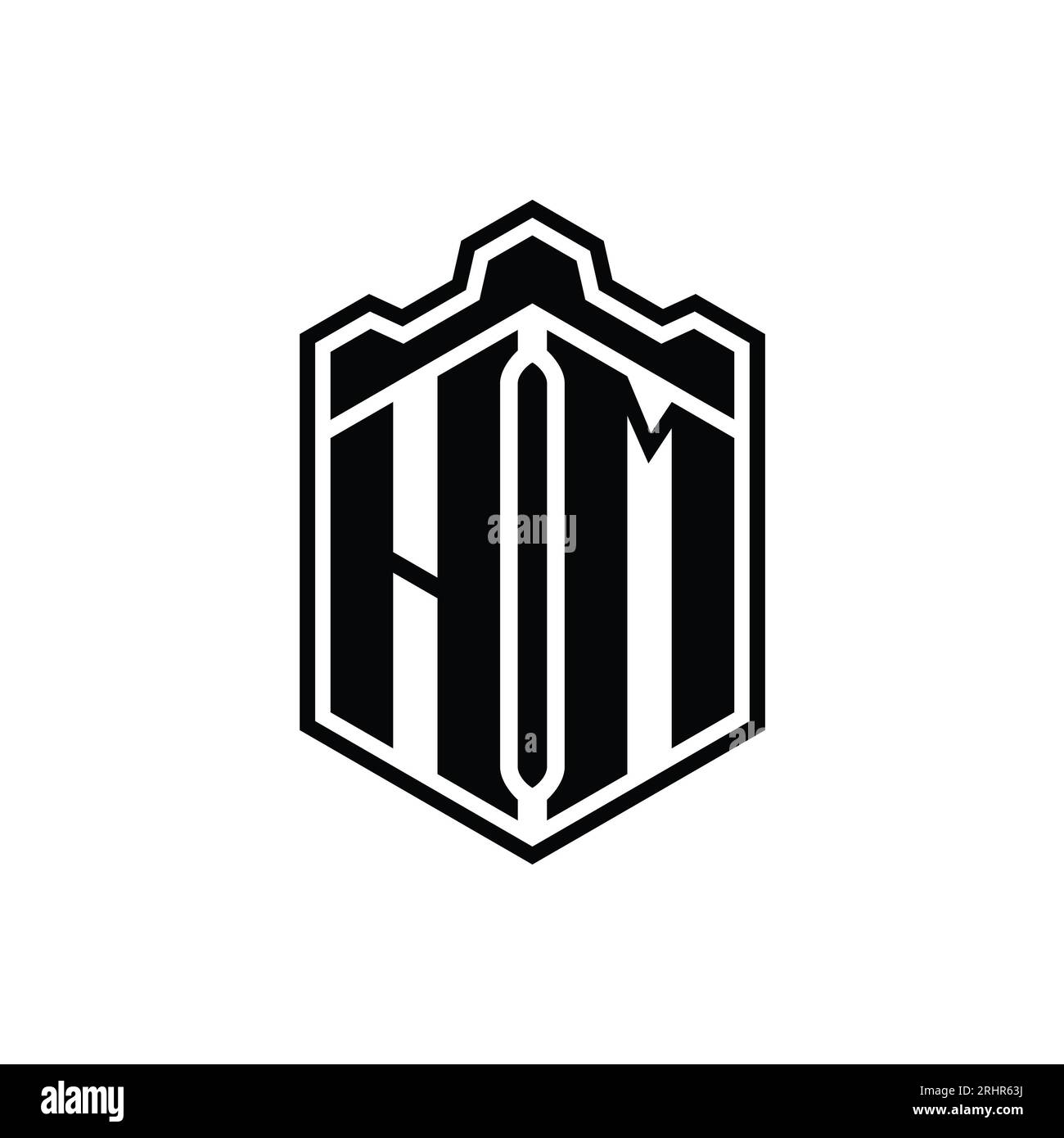 HM Letter Logo monogram hexagon shield shape crown castle geometric ...