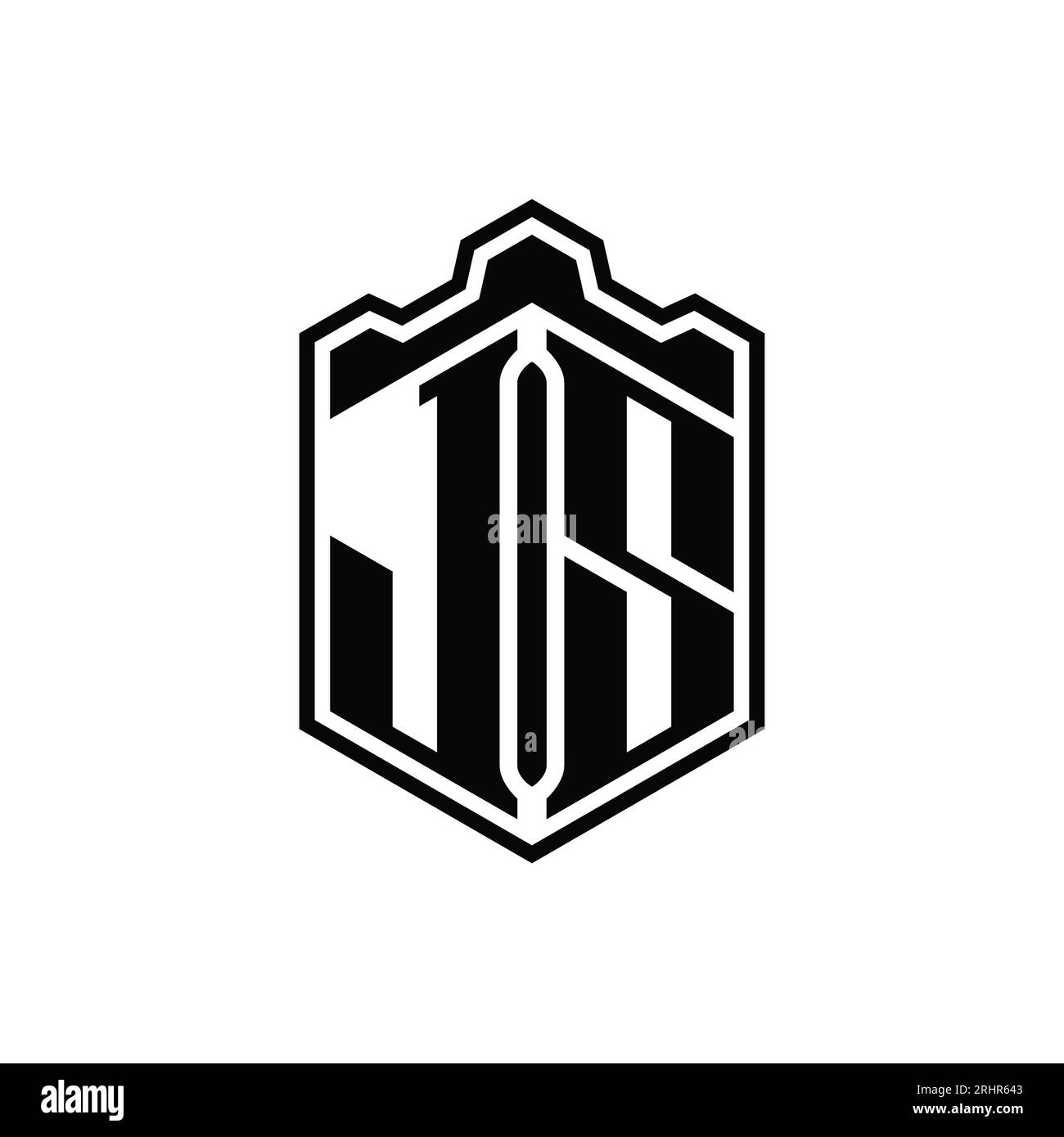 JS Letter Logo monogram hexagon shield shape crown castle geometric ...