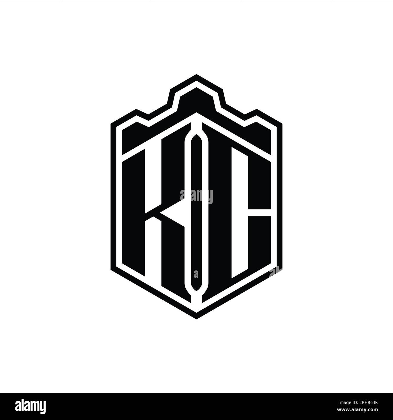 KC Letter Logo monogram hexagon shield shape crown castle geometric ...