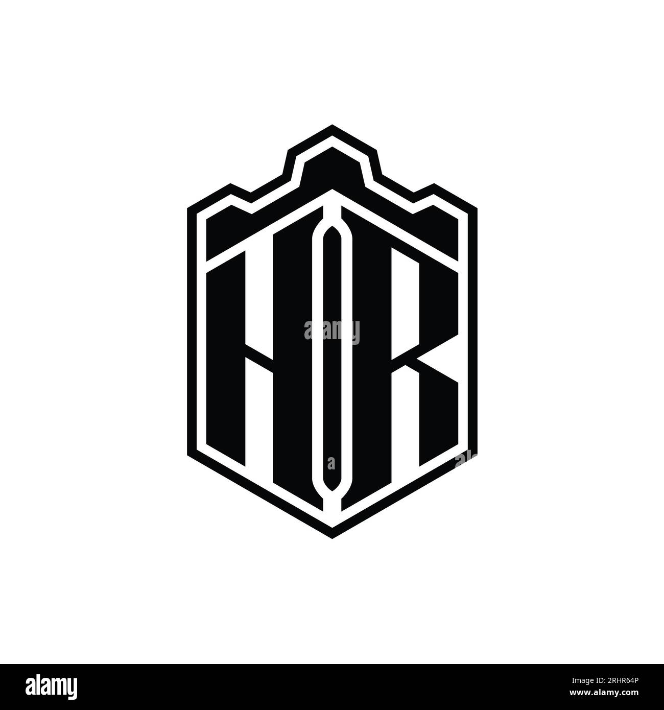HR Letter Logo monogram hexagon shield shape crown castle geometric ...