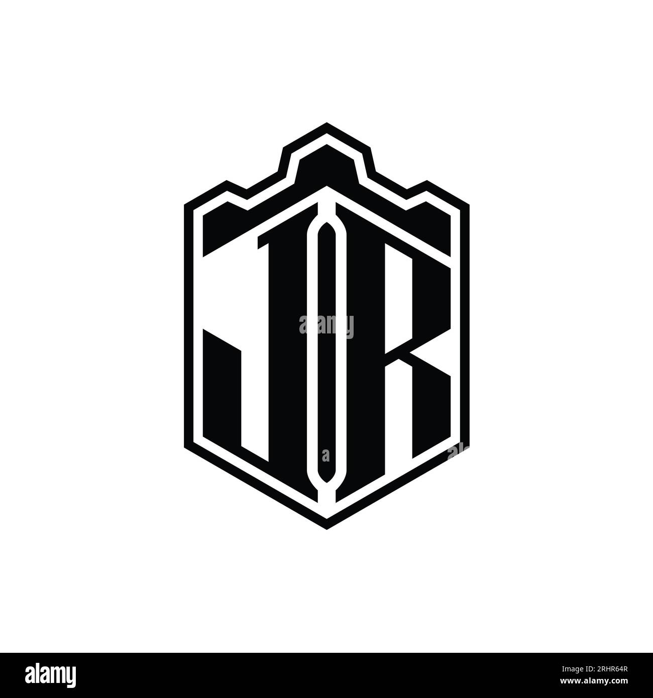 JR Letter Logo monogram hexagon shield shape crown castle geometric ...