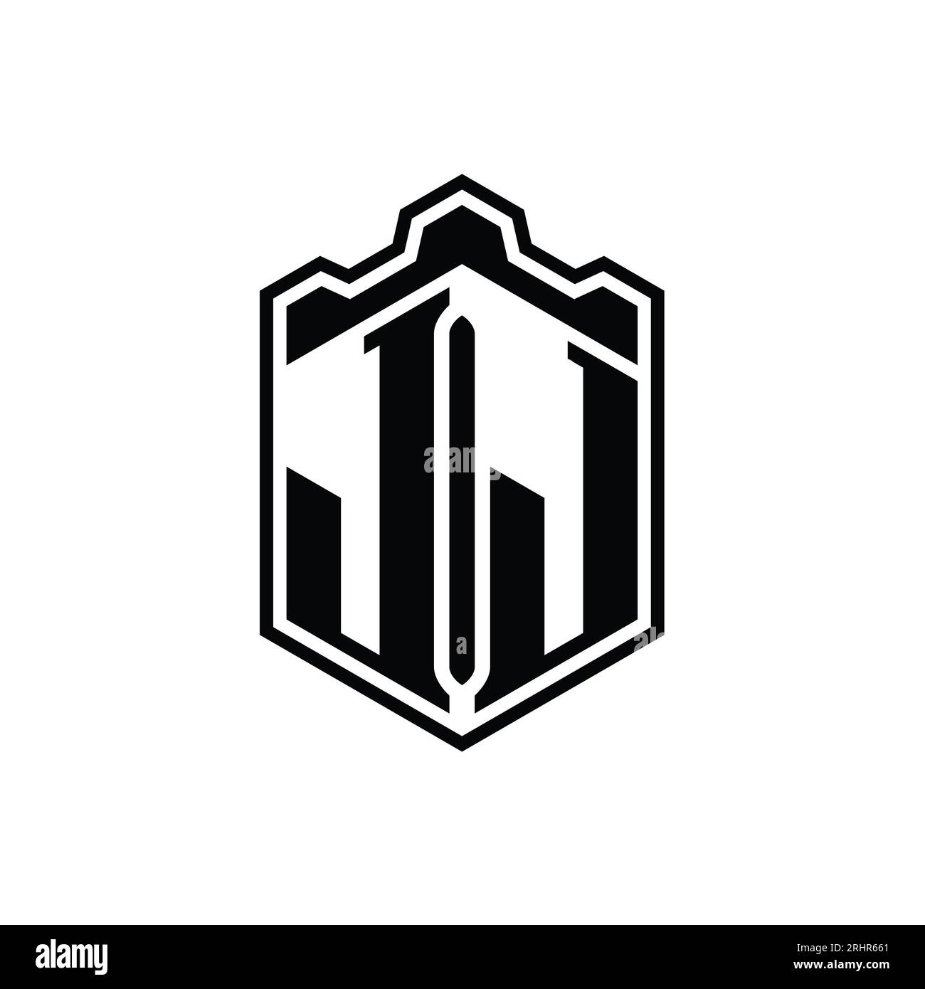 JJ Letter Logo monogram hexagon shield shape crown castle geometric ...