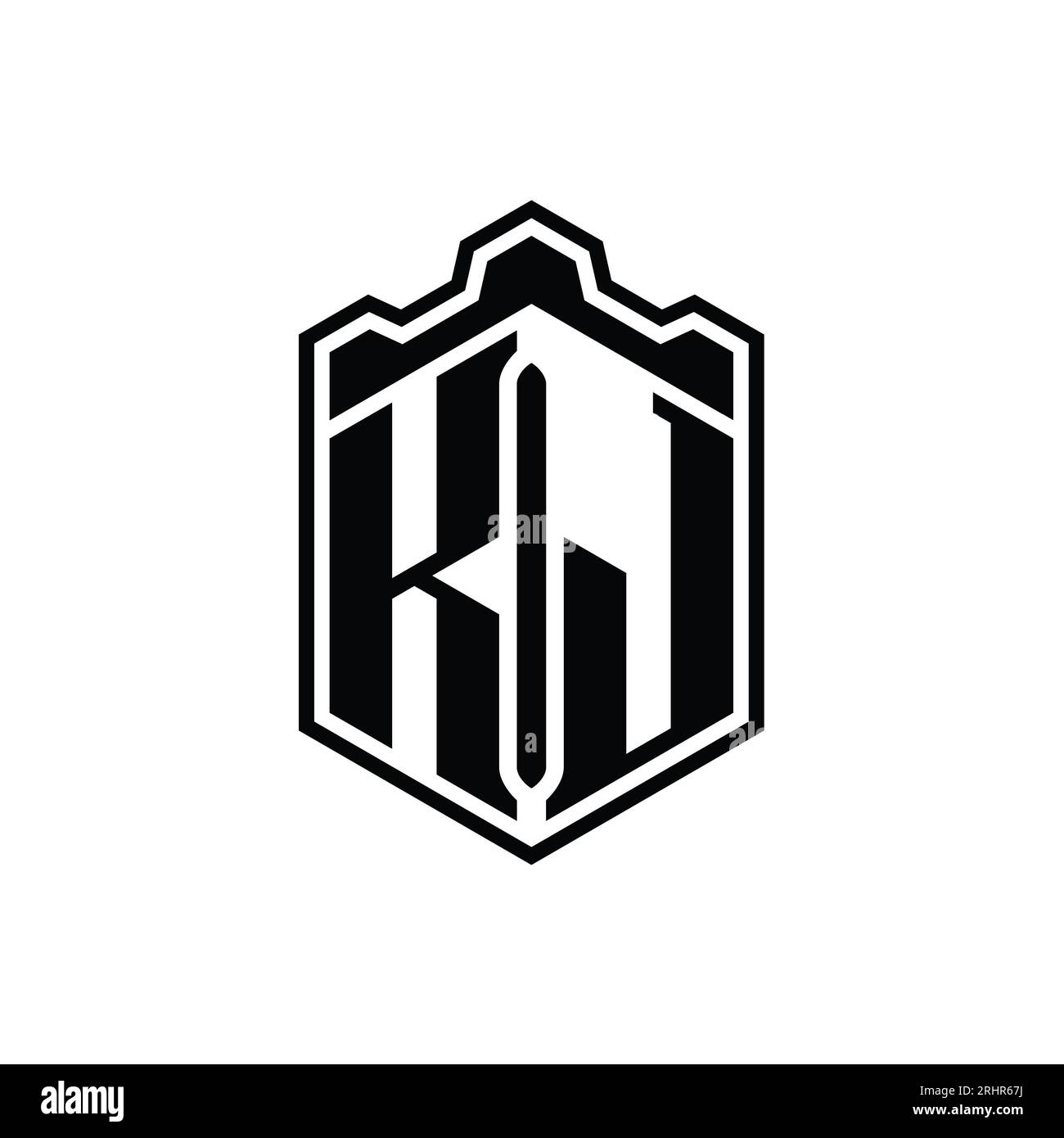 KJ Letter Logo monogram hexagon shield shape crown castle geometric ...