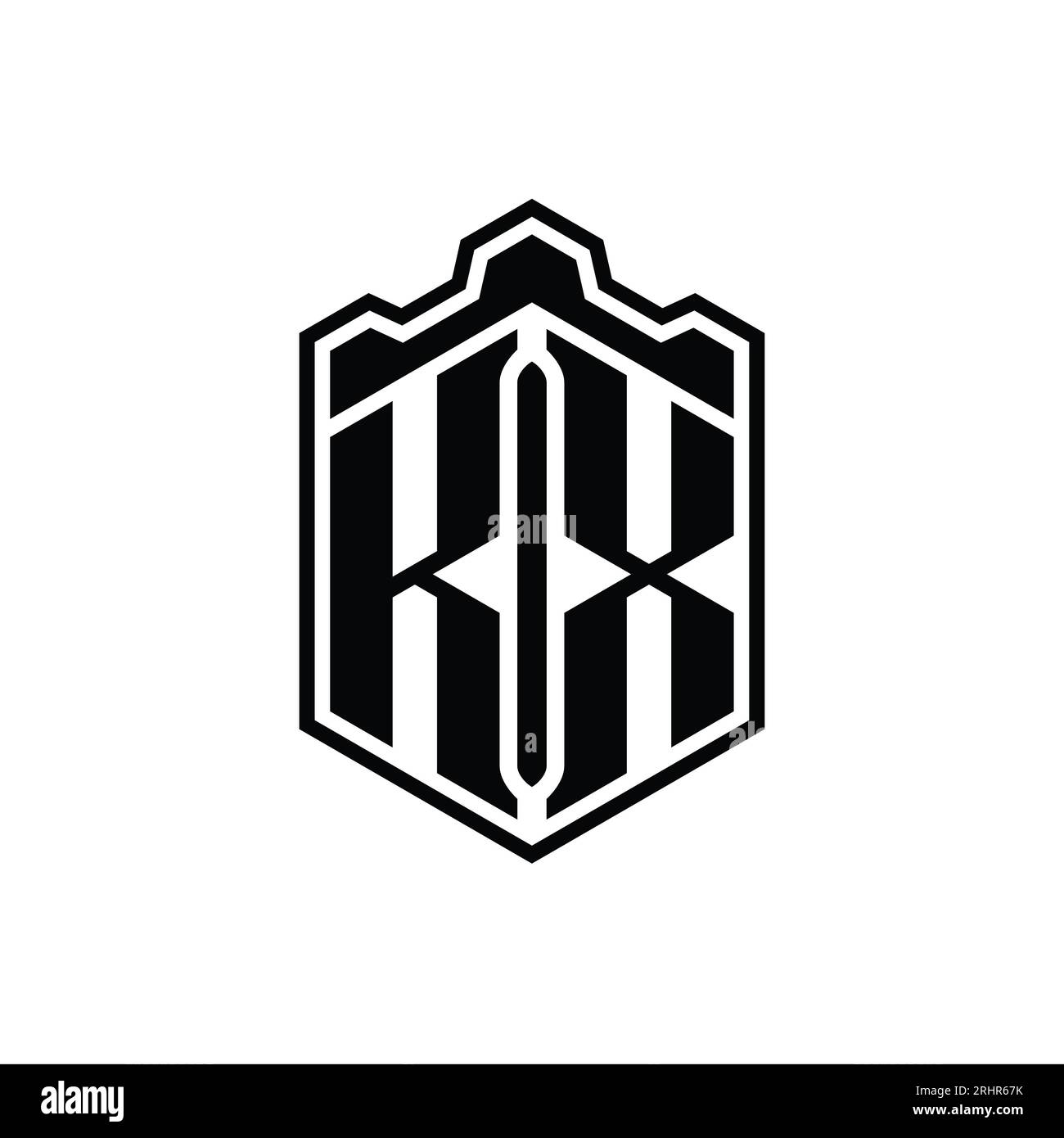KX Letter Logo monogram hexagon shield shape crown castle geometric ...