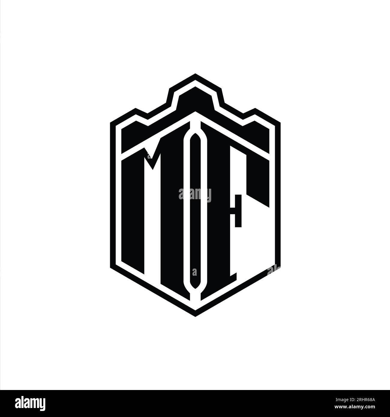 MF Letter Logo monogram hexagon shield shape crown castle geometric ...