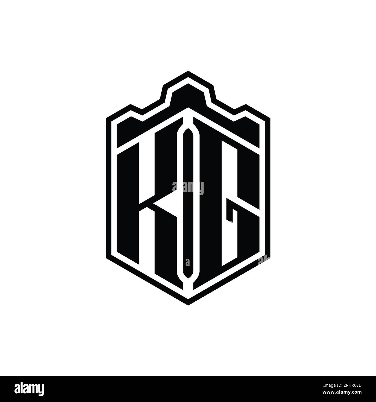 KG Letter Logo monogram hexagon shield shape crown castle geometric ...