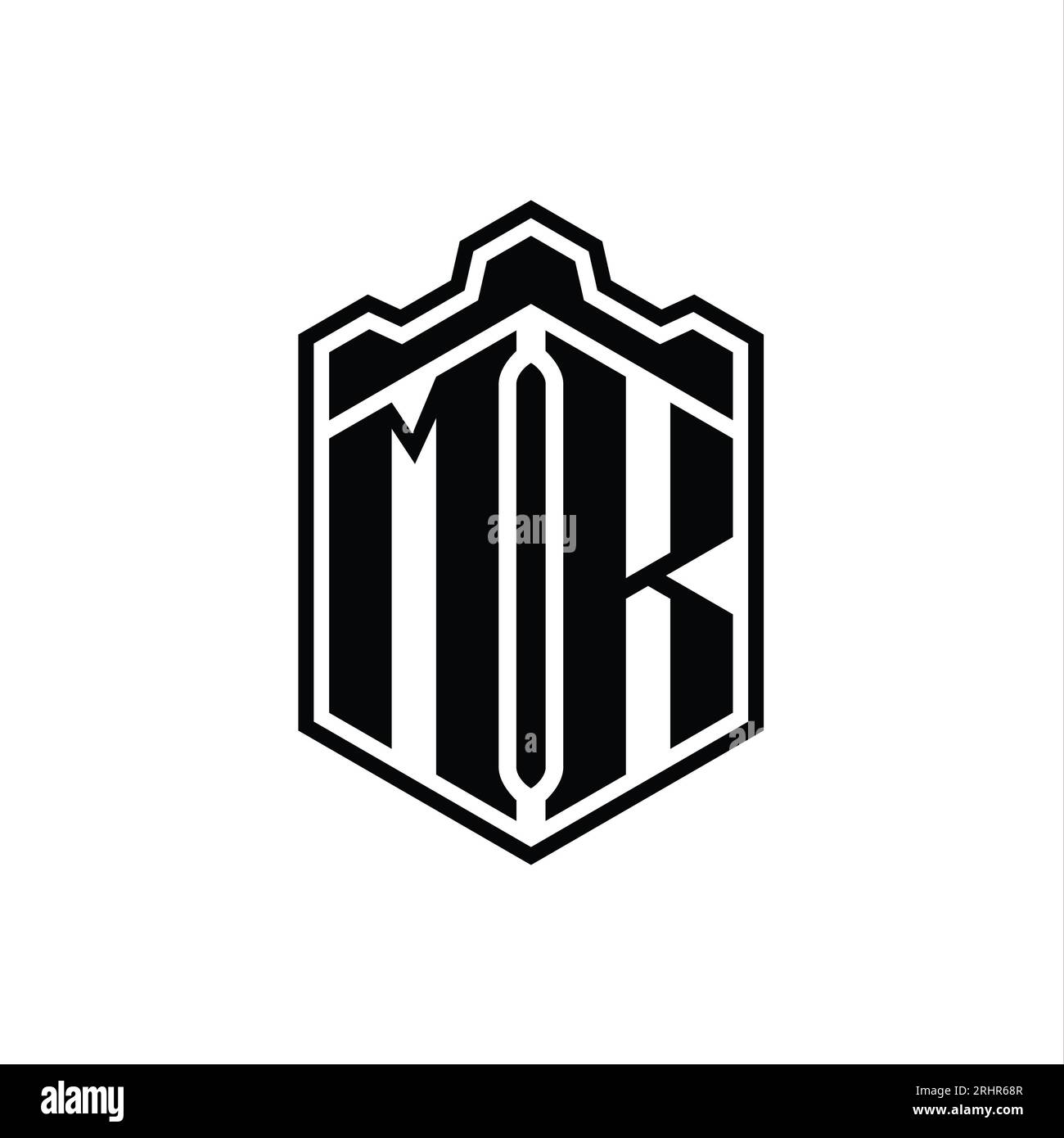 MK Letter Logo monogram hexagon shield shape crown castle geometric ...