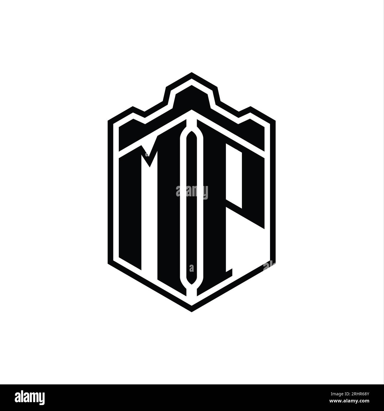 MP Letter Logo monogram hexagon shield shape crown castle geometric ...