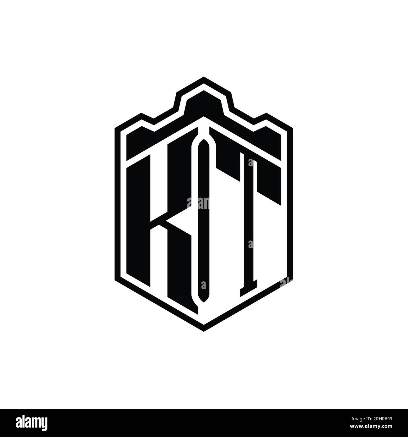 KT Letter Logo monogram hexagon shield shape crown castle geometric ...