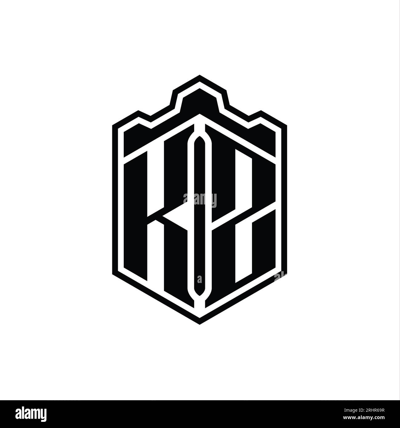 KZ Letter Logo monogram hexagon shield shape crown castle geometric ...
