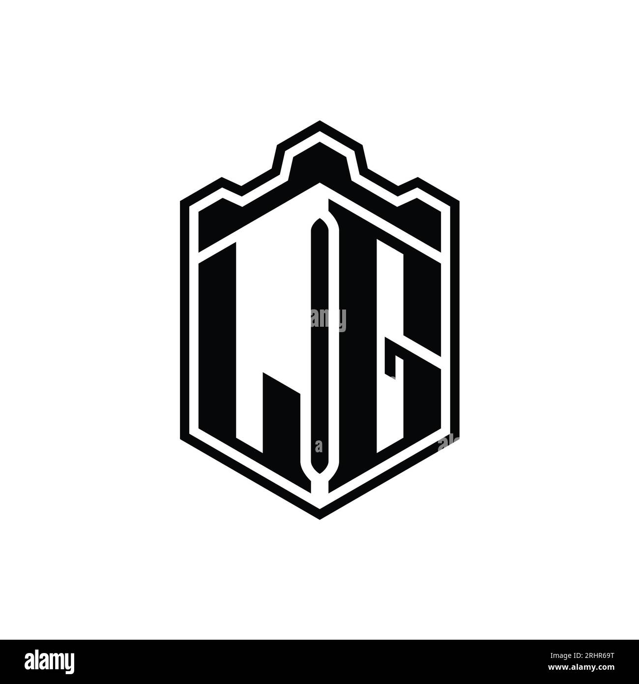 LG Letter Logo monogram hexagon shield shape crown castle geometric with outline style design ...