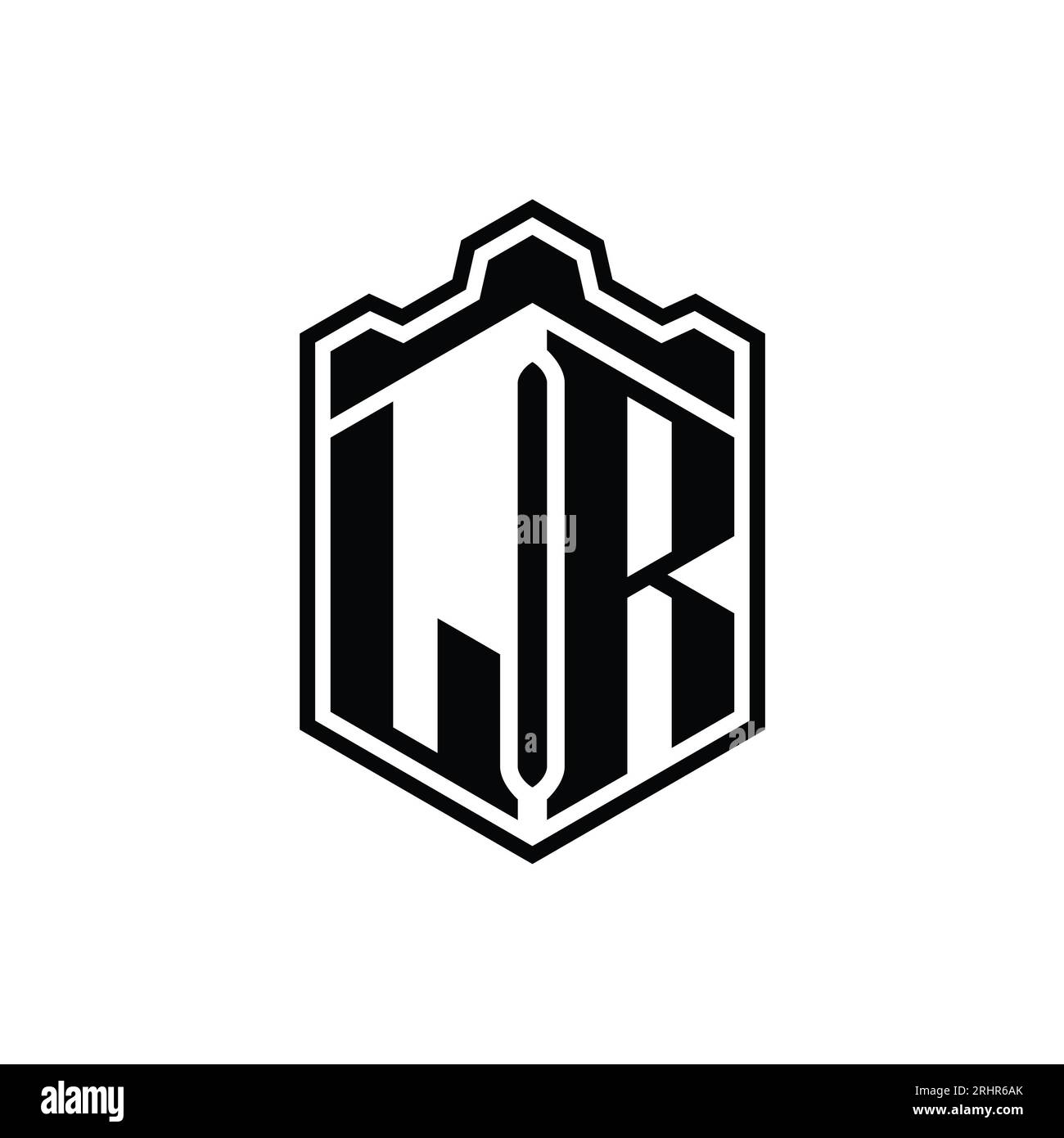 LR Letter Logo monogram hexagon shield shape crown castle geometric ...