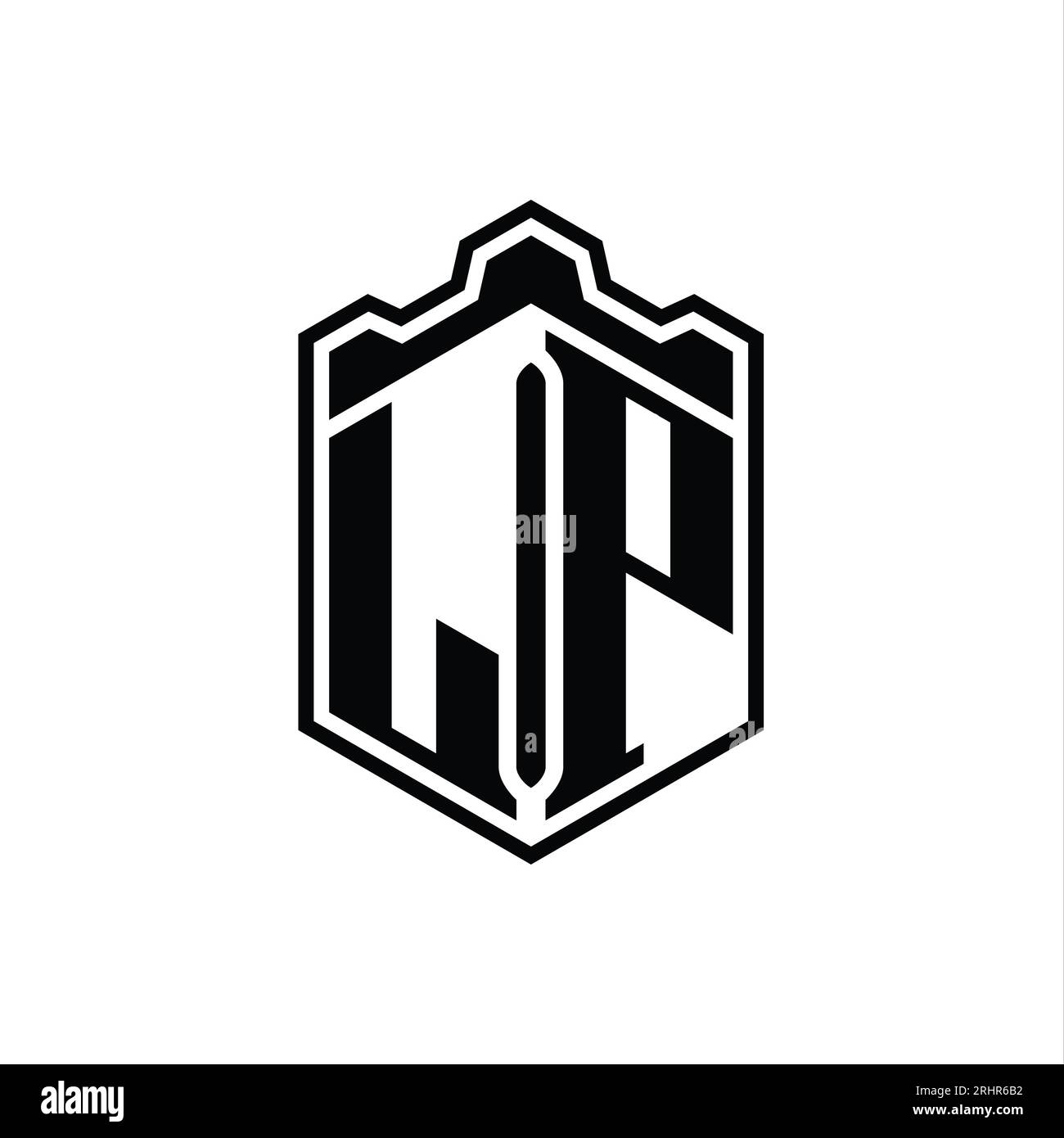LP Letter Logo monogram hexagon shield shape crown castle geometric ...