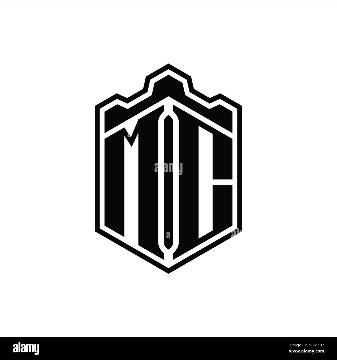 MC Letter Logo monogram hexagon shield shape crown castle geometric ...