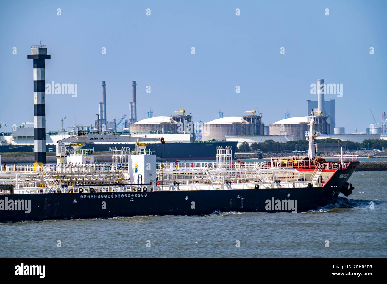 LNG import terminal tanks for liquid natural gas in the seaport of Rotterdam, chemical tanker ...