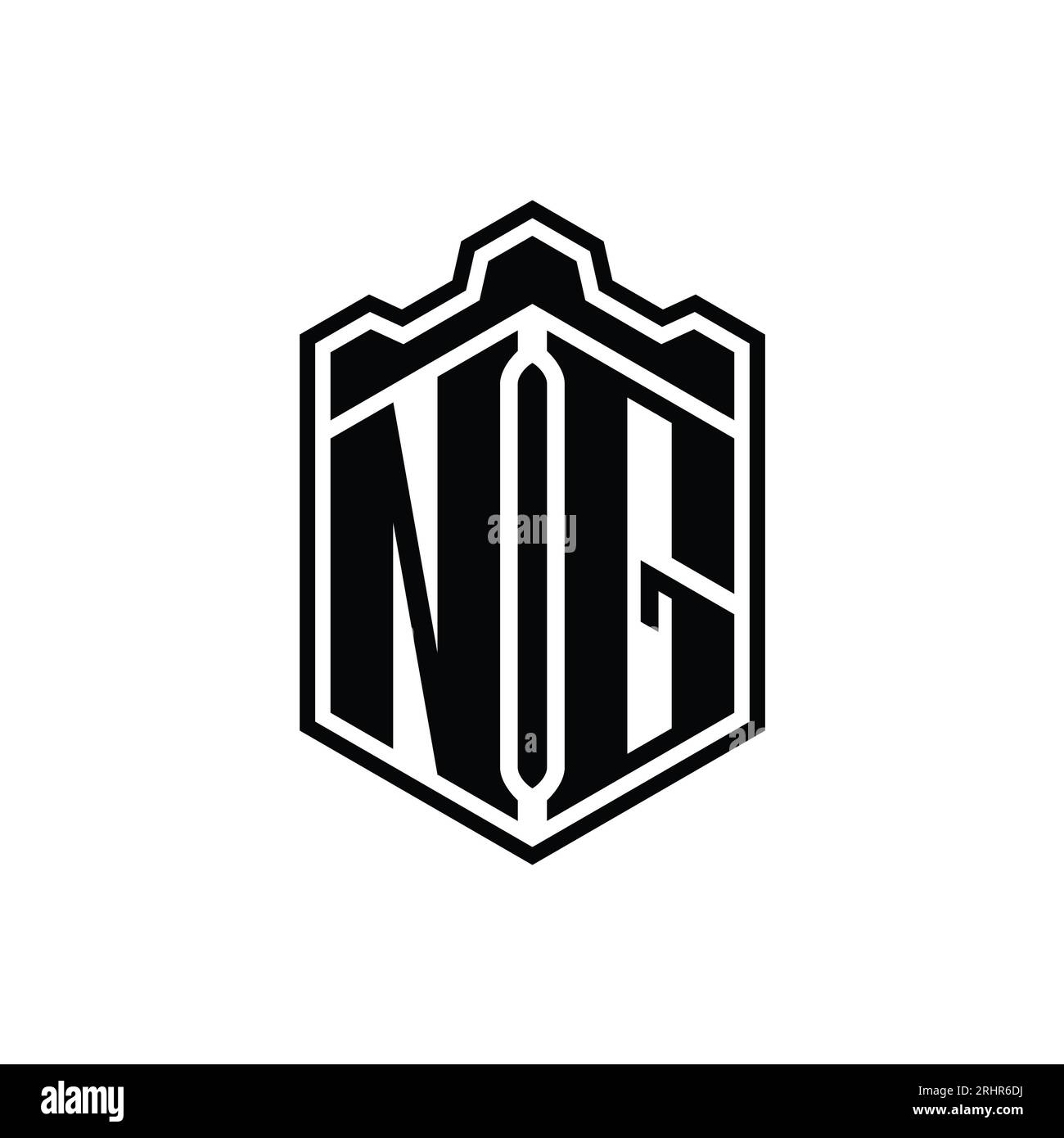 NG Letter Logo monogram hexagon shield shape crown castle geometric ...