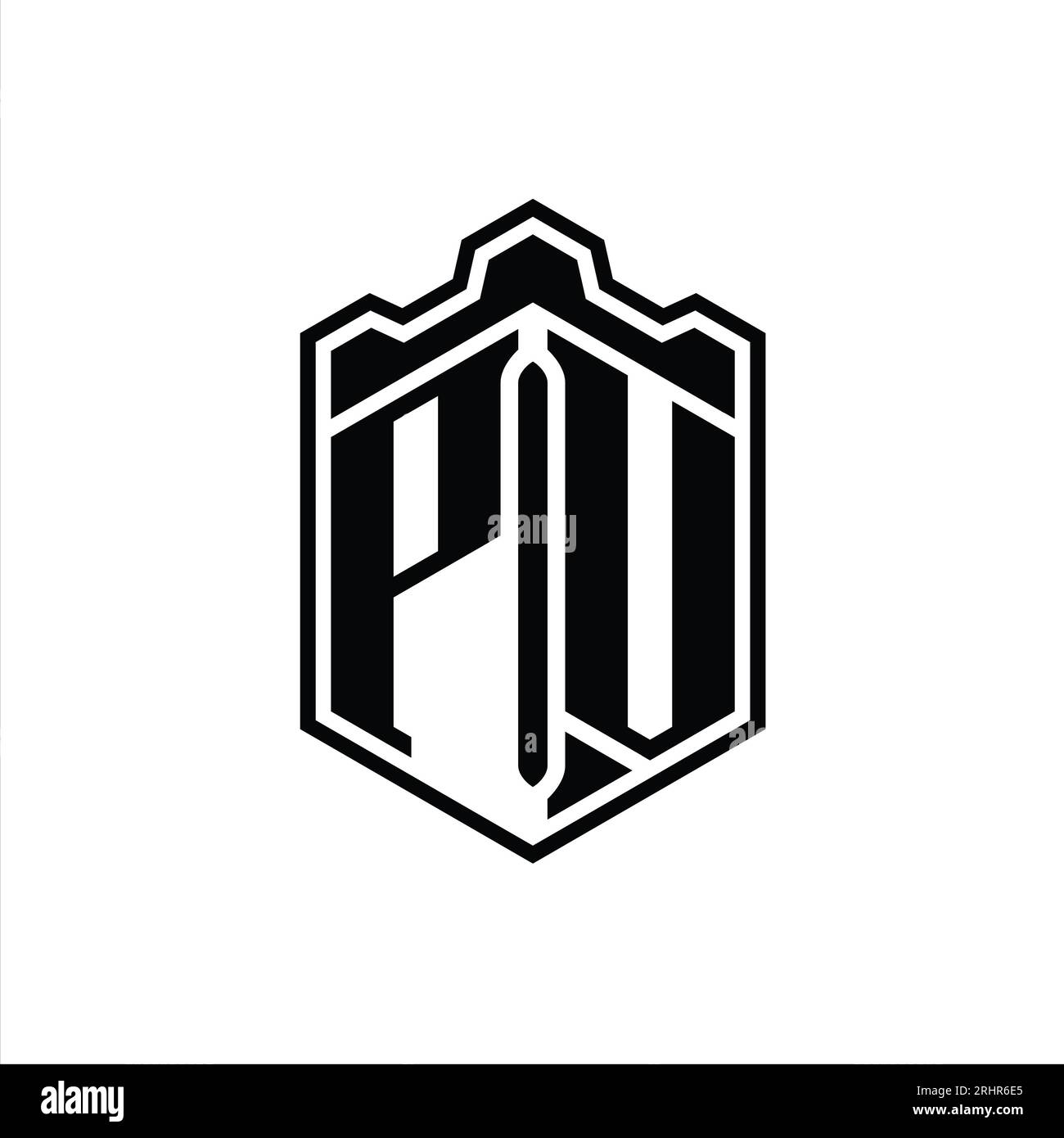 PV Letter Logo monogram hexagon shield shape crown castle geometric ...