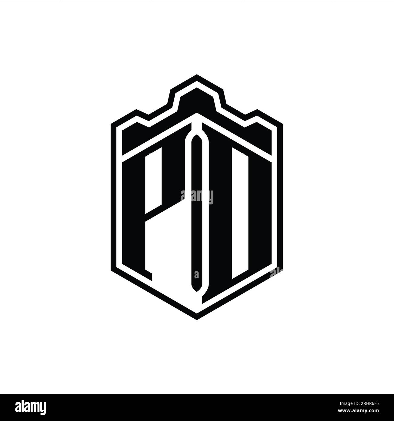 PD Letter Logo monogram hexagon shield shape crown castle geometric ...