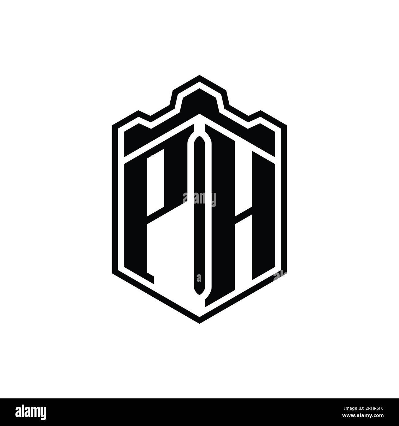 PH Letter Logo monogram hexagon shield shape crown castle geometric ...