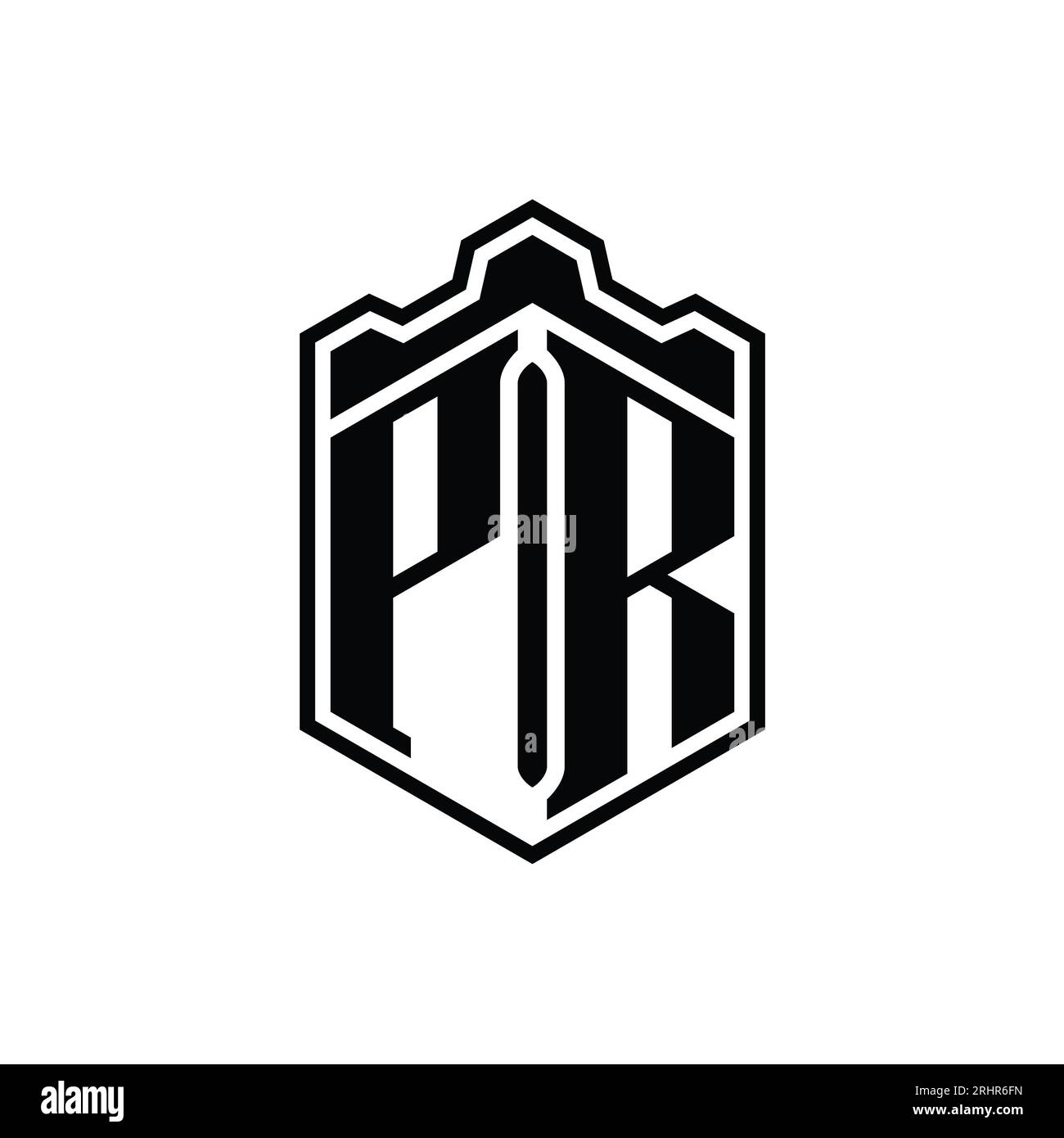 PR Letter Logo monogram hexagon shield shape crown castle geometric ...